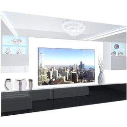 Wohnwand Vollausstattung Wohnzimmer-Set Moderne Schrankwand mit LED-Beleuchtung Anbauwand TV-Schrank Weiß/Schwarz - Belini