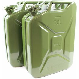 TrutzHolm 2x Benzinkanister Kraftstoffkanister Metall 20 Liter Olivgrün Kanister für Benzin und Diesel