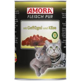 Fleisch pur mit Geflügel & Käse - 6 x 400g nasses Katzenfutter in Dosen - Amora