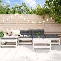 6-tlg. Garten-Lounge-Set,Gartenmöbel-Set,Terrassen-Sitzgruppe mit Kissen Weiß Massivholz AGHDE883612 MAISONCHIC