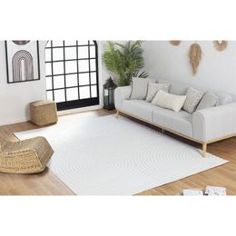 Surya - Teppich Outdoor Indoor Wetterfest Wohnzimmer Küchenteppich Skandi Modern Muster Uni Relief 3D Weiß 200 x 275 cm