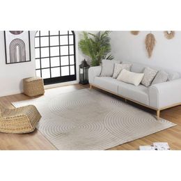 Teppich Outdoor Indoor Wetterfest Wohnzimmer Küchenteppich Skandi Modern Muster Uni Relief 3D Beige 200 x 275 cm - Surya