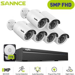 PoE Videoüberwachungssets,4K nvr 65MP kamera H265+ Eingebautes Mikrofon SmartIR Nachtsicht IP66 überwachungskamera set - 1TB hdd - SANNCE