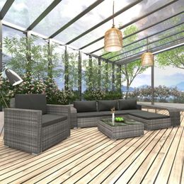 8-tlg. Garten-Lounge-Set mit Auflagen Poly - Grau - Prolenta Premium