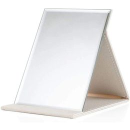 Kunstleder Klapptisch Spiegel Tischspiegel Transparent Standspiegel Kompakter Reisespiegel (Weiß) - Minkurow