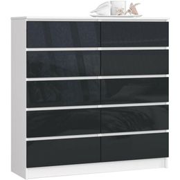 Kommode K-120 mit 10 (2 x 5) Schubladen | für das Wohnzimmer Schlafzimmer Schrank Büro Arbeitszimmer | Modernes Funktionales Design | B120 x H121 x