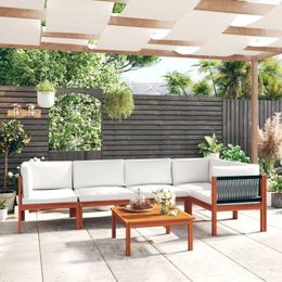 6-tlg. Garten-Lounge-Set Gartenmöbel-Set Terrassen-Sitzgruppe mit Kissen Cremeweiß Massivholz Akazie ZDEH14331 MAISONCHIC