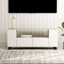 Bonnevie - Moderne TV-Möbel, TV-Lowboard TV-Schrank für das Wohnzimmer Weiß Sonoma-Eiche 120x35x48 cm Holzwerkstoff -FV38142 - Weiß