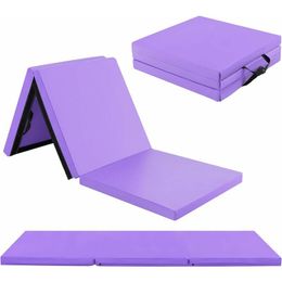 Goplus - Weichbodenmatte, 180 x 60 x 5 cm Yogamatte rutschfest mit Klettverschlüssen & Tragegriffen, Gymnastikmatte klappbar aus PU-Leder, Turnmatte