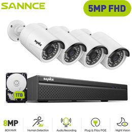 Videoüberwachungsset 5MP nvr 4KAMERAS smart ir nachtsicht eingebautes mik wasserdichtigkeit sicherheitssystem - 1TB hdd - SANNCE