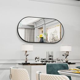Wandspiegel oval 100x50 cm Badspiegel mit Aluminiumrahmen schwarz, Spiegel für Wohnzimmer, Bad, Garderobe, Schlafzimmer, Eingang Wanddekoration
