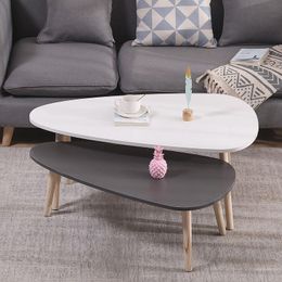Skecten - 2er Set Design Beistelltisch Retro Couchtisch Kaffeetisch Wohnzimmer Tisch Weiß Grau