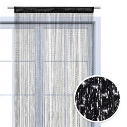 Faden-Vorhang Glitzer-Vorhang 90x245 cm - schwarz-silber glänzender Deko Schal transparent halbtransparent Weihnachten - schwarz - wometo
