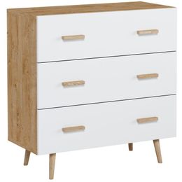 Furnix - Schubladenkommode brillie K3S Sideboard mit Schubladen Eiche Ribbeck-Weiß