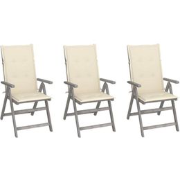 MAISONCHIC 3 Stk.Gartenstühle Gartensessel,Relaxsessel,Verstellbare Gartenstühle mit Auflagen Massivholz Akazie -35822 - Grau