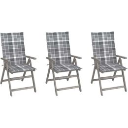MAISONCHIC 3 Stk.Gartenstühle Gartensessel,Relaxsessel,Verstellbare Gartenstühle mit Auflagen Massivholz Akazie -76583 - Grau