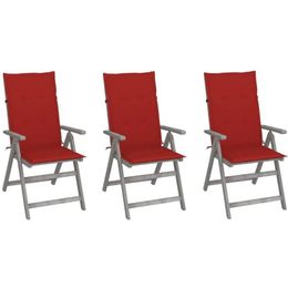 MAISONCHIC 3 Stk.Gartenstühle Gartensessel,Relaxsessel,Verstellbare Gartenstühle mit Auflagen Massivholz Akazie -11405 - Grau