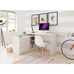 Schreibtisch 140 cm Tala - Computertisch mit Schrank - Schubladen, Universal Montage - Modern Bürotisch (Weiß) - Weiß