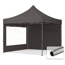 3x3 m Faltpavillon, premium Stahl 40mm, Seitenteile mit Panoramafenstern, dunkelgrau - dunkelgrau