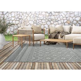 the carpet - Calgary In- & Outdoor Teppich Flachgewebe, Modernes Design, Trendige Farben, Superflach, uv- und Witterungsbeständig, Grau-Raute, 120 x