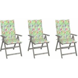 MAISONCHIC 3 Stk.Gartenstühle Gartensessel,Relaxsessel,Verstellbare Gartenstühle mit Auflagen Massivholz Akazie -11394 - Grau