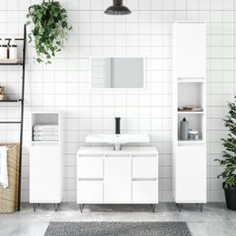 Prolenta Premium - Badschrank Hochglanz-Weiß 80x33x60 cm - Weiß