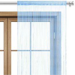 Fadenvorhang Türvorhang Fäden 90x245 cm blau hellblau - Stangendurchzug OekoTex kürzbar waschbar uni einfarbig in vielen bunten Farben - blau - wometo