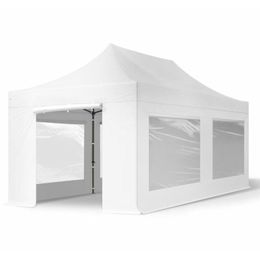 3x6 m Faltpavillon, premium Stahl 40mm, feuersicher, Seitenteile mit Panoramafenstern, weiß - weiß