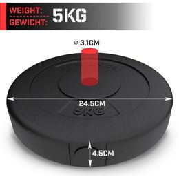 Gewichtsscheiben - 2 x 5 kg, ø 31 mm, Kunststoff, Schwarz - Gewichte Hantelscheiben - Physionics