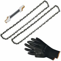 vasalat Kettensäge Zubehör - 2x Sägekette 40cm Rapid Super Pro Ersatzkette + 2in1 Feilenhalter mit Feile 4,8mm