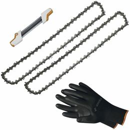 vasalat Kettensäge Zubehör - 2x Sägekette 40cm Rapid Micro 3 Pro Ersatzkette + 2in1 Feilenhalter mit Feile 4,8mm