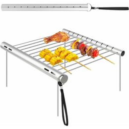 MINKUROW BBQ Grills Tragbar, Holzkohlegrill, zusammenklappbarer BBQ-Grill aus Edelstahl, tragbarer Mini-Campinggrill für Picknicks, Hinterhöfe,