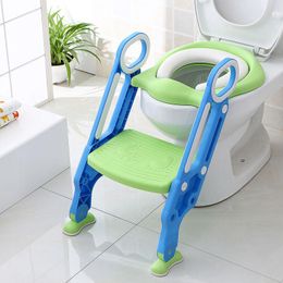 Töpfchentrainer Kinder-Töpfchen Toilettensitz mit Treppe Rutschfest stabil klappbar und höhenverstellbar (Blau Grün）