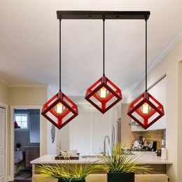 Axhup - Retro Kronleuchter Industriell E27 3-flammige Deckenleuchte Geometrisch Pendelleuchte für Schlafzimmer Wohnzimmer Rot