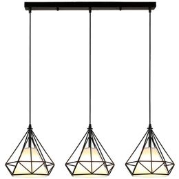 Wottes - 3-Flammig Hängeleuchte Metall Pendelleuchte Diamant-Form Lampenschirm für Schlafzimmer Küche - Schwarz