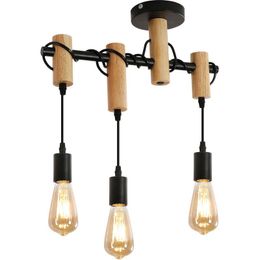 Aiskdan - Industrielle Hängeleuchte aus Holz mit 3 Leuchtenköpfen E27 für Wohnzimmer, Küche, Esszimmer und Schlafzimmer(Glühbirne nicht im