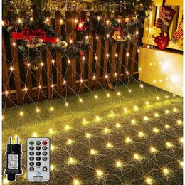 Lichternetz-Girlande, 200 LEDs, 3 m x 2 m, Weihnachtslicht-Mesh-Netz für den Außenbereich, IP44, 8 Modi, für Garten, Balkon, Vorhang, Warmweiß