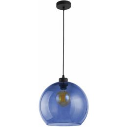 Licht-Erlebnisse - Pendelleuchte Glas Kugelschirm ø 30 cm Blau E27 Hängelampe Küche - Schwarz, Marineblau