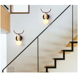 2er Wandleuchte, 1 Flammig Wand Lampe im Geweih Form, Moderne Stil, Licht aus Metall und Holz, E27 Fassung (Schwarz)