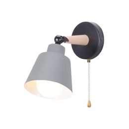 Metall Hölzern Wandleuchte, E27 Wandlampe + 1,8M Steckdose, Nordisch Moderne Leuchte in Macaron-Farbe für Schlafzimmer Wohnzimmer Café Mattgrau