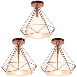 Deckenleuchte Roségold Vintage Deckenlampe mit Käfig Antik Semi-Flush Mount Ø25cm Diamant Licht E27 Lampenfassung für Esszimmer Schlafzimmer Loft 3PCS