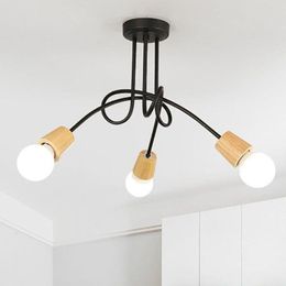 Axhup - Deckenlampe Vintage Industriell Stil Deckleuchte Spinne Eisen Kronleuchter Innen E27 für Wohnzimmer Schlafzimmer Schwarz und Holzfarbe 3