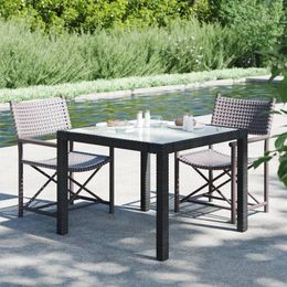 Gartentisch,Terrassentisch,Gartenmöbel,Balkontisch 90x90x75 cm Gehärtetes Glas Poly Rattan Schwarz VMEC663992 MAISONCHIC