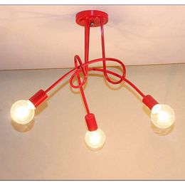Axhup - Deckleuchte 3 Flammig Vintage Industriell Stil Deckenlampe Spinne Eisen Kronleuchter mit E27 Fassung Innen für Wohnzimmer Schlafzimmer (Rot)