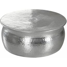 FineBuy Couchtisch 75 x 31 x 75 cm Aluminium Beistelltisch orientalisch rund, Flacher Hammerschlag Sofatisch Metall, Design Wohnzimmertisch modern,