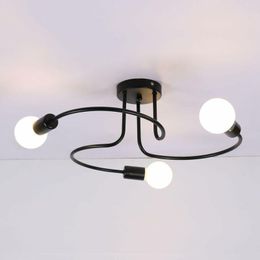 Moderne Deckenleuchte 3 Lichter - Gebogene Industrielle Lampe in Schwarz für Schlafzimmer, Wohnzimmer, Esszimmer, Durchmesser 60cm (Glühbirnen nicht