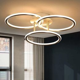 Neuwertig] ZMH led Deckenlampe Deckenleuchte Wohnzimmer-Modern Ringe Design Warmweiß Licht 3000K Schlafzimmerlampe 41W 3 Flammig aus Eisen und