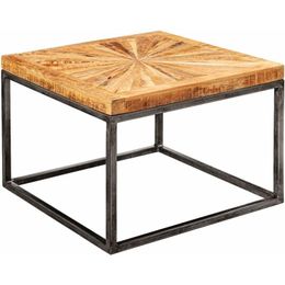 Couchtisch Mango Massivholz 55x40x55 cm Tisch mit Metallgestell, Wohnzimmertisch Quadratisch im Industrial Design, Massiver Sofatisch Modern - FineBuy