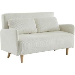 Sweeek - 2-Sitzer-Sofa mit Cordbezug und Holzfüßen, Cord, Weiß