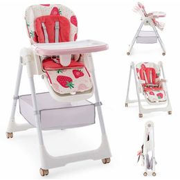 Baby Hochstuhl, Babystuhl mit abnehmbarem Doppeltablett & Liegefunktion & Aufbewahrungskorb & Sicherheitsgurt, Höhenverstellbarer Kinderhohstuhl für